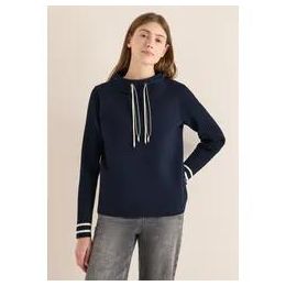 Sweatshirt Cecil, Damen, Gr. XXL (46), universal blau, Web, 86% Baumwolle, 9% Polyester, 5% Elasthan, unifarben, normal, hoch geschlossener Ausschnitt, elastischer Bund, Sweatshirts Sweatshirt, mit Stehkragen