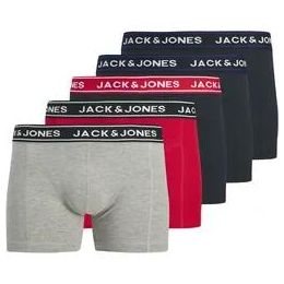 Jack & Jones PlusSize Trunk "JACHECTOR SOLID TRUNKS 5 PACK BOX PLS", Damen, Gr. XXL, 5 Stk., light grau melange pack:navy blazer, navy blazer, navy blazer, true rot, Jersey, Obermaterial: 95% Baumwolle, 5% Elasthan, JACK & JONES PLUSSIZE, unifarben, bequem, Unterhosen