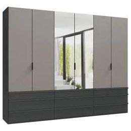 Faltt&uuml;renschrank wimex "Oxford by fresh to go, in der Breite 300cm, in 2 H&ouml;hen erh&auml;ltlich", grau (grafit, saharagrau), Schr&auml;nke, Grafit, B/H/T: 300cm x 216cm x 58cm, Schubladen: 9 Stk. T&uuml;ren: 6 Stk. mit Spiegel, mit hochwertigen Faltt&uuml;ren f&uuml;r den perfekten &Uuml;berblick, B:300cm H:216cm T:58cm