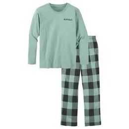 Pyjama Buffalo, Jungen, Gr. 158/164, salbei, schwarz kariert, Jersey, Obermaterial: 100% Baumwolle, kariert, Basic, bequem lang, Rundhals, abgesteppte Kante, Homewear-Sets Pyjama, Schlafanzug im coolen Karolook
