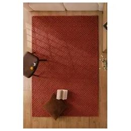 Teppich Wecon Home "Castello TWO", kamin rot, B:160cm H:7mm L:230cm, Schurwolle, Teppiche, Teppich, Schurwolle, Kurzflor mit Hoch-Tief-Effekt, Wohnzimmer, Rautenmuster