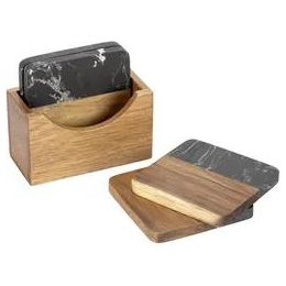 Sch&ouml;ner Wohnen Glasuntersetzer "Atami", schwarz, B:12cm H:10,5cm T:6cm, Massivholz, Naturstein, SCH&Ouml;NER WOHNEN-KOLLEKTION, Untersetzer, edle Getr&auml;nkeuntersetzer aus Marmor & Akazienholz mit Halterung