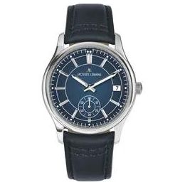 Quarzuhr Jacques Lemans "Derby", blau (dunkelblau, blau), Armbanduhren, Damen, Quarzuhr, Armbanduhr, Herrenuhr, Lederarmband, analog, Tag, kleine Sekunde