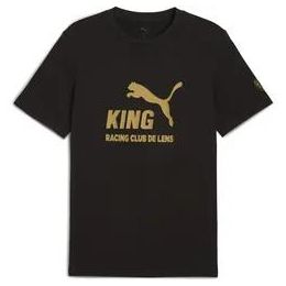 T-Shirt Puma "RC Lens KING Logo T-Shirt Herren", Damen, Gr. XL, schwarz (schwarz matte gold beige), Obermaterial: 100% Baumwolle. Rippe: 71% Baumwolle, 29% Polyester, bedruckt, regular fit, Rundhals, Shirts T-Shirt