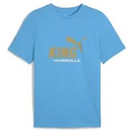 T-Shirt Puma "Olympique de Marseille KING Logo T-Shirt Herren", Herren, Gr. M, bleu azur gold blau, Obermaterial: 100% Baumwolle. Rippe: 29% Polyester, 71% Baumwolle, regular fit, Rundhals, Shirts T-Shirt