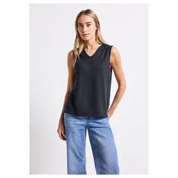 Tanktop Street One, Damen, Gr. 34, blau (deepwater blau), Stoff, 78% Polyester, 22% Viskose, unifarben, normal normal, V-Ausschnitt, abgesteppt, Tops Tanktop, mit V-Ausschnitt