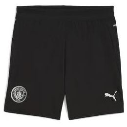 Sporthose Puma "Manchester City Trainingsshorts Jugendliche", M&auml;dchen, Gr. 152, Normalgr&ouml;&szlig;en, schwarz (schwarz silber metallic), Obermaterial: 100% Polyester. Besatz: 89% Polyester, 11% Elasthan, regular fit, Hosen Sporthose