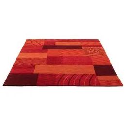 Wollteppich Theko "Domas 4028", rot, B:300cm H:12mm L:400cm, Schurwolle, Teppiche, Kurzflor, reine Wolle, handgekn&uuml;pft, modernes Patchwork Design