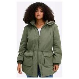 Parka sheego, Damen, Gr. 42, khaki, 84% Polyester, 16% Baumwolle, B&uuml;ndchen:95% Polyester, 5% Elasthan, Kapuzenfutter:100% Polyester, Wattierung:100% Polyester, unifarben, Jacken Parka