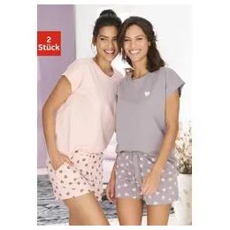 Pyjama Vivance DREAMS, Damen, Gr. 44/46, taupe, rosa, Single Jersey, Obermaterial: 100% Baumwolle, gemustert, Basic, Basic kurz, Rundhals, Homewear-Sets Pyjama, mit s&uuml;&szlig;em Herzmuster