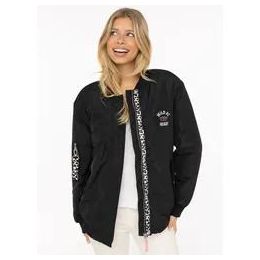Bomberjacke Zwillingsherz "Wild Heart", Damen, Gr. M, schwarz, Web, Obermaterial: 100% Polyester, unifarben, Basic Po-bedeckend, ohne Ausschnitt, Rippb&uuml;ndchen, Jacken Bomberjacke, Stickerei, Rei&szlig;verschluss,Taschen mit Druckkn&ouml;pfen
