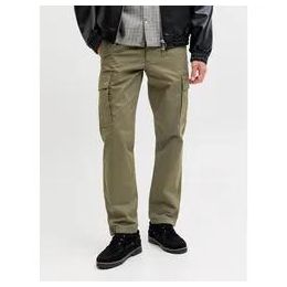 Jack & Jones Cargohose JACK & JONES "JPSTKANE FRANK CARGO NOOS", Herren, Gr. 32, L&auml;nge 32, olive night, Web, Obermaterial: 98% Baumwolle, 2% Elasthan, unifarben, relaxed fit kn&ouml;chellang, Hosen Cargohose