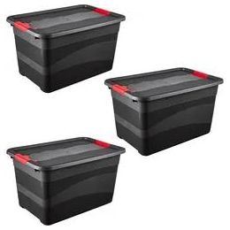 Transportbeh&auml;lter keeeper "eckhart, 3er Set Transporbox, 52 L, 59,5 x 39,5 x 34 cm", schwarz, rot, B:39,5cm H:34cm L:59,5cm, Kunststoff, Transportboxen, seitl. Clips, Griffe am Boden, sto&szlig;feste Seitenw&auml;nde, robuster Deckel