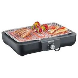 Tischgrill Severin "PG 8554 mit Grillrost", schwarz, B:42cm H:0,9cm T:33cm, Kontaktgrill_Standgrill_Tischgrill_Teppanyakigrill, Schnelle Aufheizzeiten bei einer max. Leistung von 2.300 W