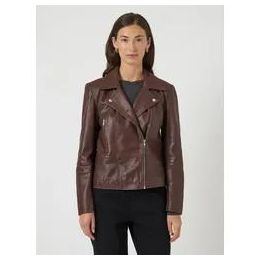 Lederjacke Y.A.S "YASSOPHIE LEATHER JACKET", Damen, Gr. M, chicory coffee, Web, Obermaterial: 100% Ziegenleder, unifarben, figurbetont, V-Ausschnitt, Jacken, mit Biker Details