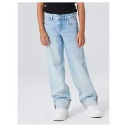 Straight-Jeans name it "NKFROSE STRAIGHT FOLD JEANS 4224-AZ NOOS", M&auml;dchen, Gr. 152, N-Gr, light blau denim, Denim/Jeans, Obermaterial: 99% Baumwolle, 1% Elasthan, unifarben, straight fit lang, Jeans Straight-Jeans