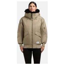 Bomberjacke Khujo "Cela", Damen, Gr. L (40), beige, Obermaterial: 100% Nylon. Innenfutter: 100% Polyester. Kunstfell: 100% Polyester. Wattierung: 100% Polyester, oversize h&uuml;ftbedeckend, hoch geschlossener Ausschnitt, Rippstrickb&uuml;ndchen, Jacken Bomberjacke, Oversize Winterjacke mit abnehmbarem Kunstpelz-Besatz