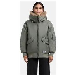 Bomberjacke Khujo "Cela", Damen, Gr. M (38), gr&uuml;n, Obermaterial: 100% Nylon. Innenfutter: 100% Polyester. Kunstfell: 100% Polyester. Wattierung: 100% Polyester, oversize h&uuml;ftbedeckend, hoch geschlossener Ausschnitt, Rippstrickb&uuml;ndchen, Jacken Bomberjacke, Oversize Winterjacke mit abnehmbarem Kunstpelz-Besatz