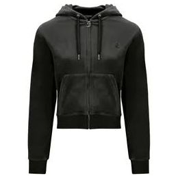 Kapuzennickijacke Juicy Couture "ROBERTSON CLASS Damen", Damen, Gr. XS, schwarz, 95% Polyester, 5% Elasthan, normal normal, Jacken, Trainingsjacke Damen, Sweatjacke mit Kapuze, Velour, mit Glitzer, Sale