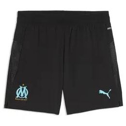 Sporthose Puma "Olympique de Marseille Trainingshose Jugendliche", M&auml;dchen, Gr. 140, Normalgr&ouml;&szlig;en, schwarz team aqua blau, Obermaterial: 100% Polyester. Taschenfutter: 100% Polyester. Besatz: 11% Elasthan, 89% Polyester, regular fit, Hosen Sporthose