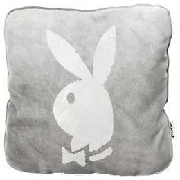 Dekokissen Playboy "Samtkissen ELLEN, Bunnyhead", anthrazit samt, mit pailletten, B:40cm H:40cm L:40cm, Faserb&auml;llchen (Polyester), Polyester, Dekokissen_Sitzkissen_Kissenh&uuml;llen