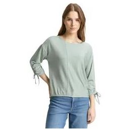 3/4-Arm-Shirt Tom Tailor DENIM, Damen, Gr. XXL, small tonal matchagr&uuml;n stripe, Single Jersey, Obermaterial: 58% Viskose, 38% Polyester, 4% Elasthan, gestreift, regular fit normal, Rundhals, verstellbar mit Bindeband, Shirts 3/4-Arm-Shirt, in feiner Rippoptik