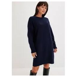 Sweatkleid bonprix "Oversize-Strickkleid", Damen, Gr. 44/46 (L), N-Gr, blau (dunkelblau), Sweatware, Obermaterial: 75% Polyacryl, 22% Polyester, 3% Elasthan, unifarben, oversize knielang, Rundhals, Rippb&uuml;ndchen, Kleider Sweatkleid, aus Materialmix, Oversize Passform, knielang, mit Seitenschlitzen