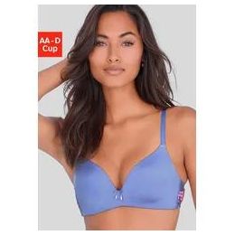 Bralette-BH Lascana "Maria", Damen, Gr. 75, Cup D, blau (blau, pink), Microtouch, Obermaterial: 73% Polyamid, 18% Polyester, 9% Elasthan, BHs, mit wundersch&ouml;nem Blumenmuster aus Stickereispitze, Dessous