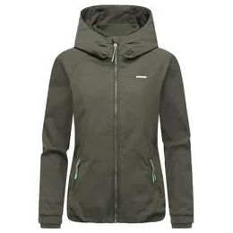 Outdoorjacke Ragwear "Dizzie A YOUMODO", Damen, Gr. XL (42), olivgr&uuml;n, Material: 68% Baumwolle, 32% Nylon, regular fit h&uuml;ftbedeckend, hoch geschlossener Ausschnitt, &Auml;rmel ohne &Auml;rmelschlitz elastischer Bund mit innenliegendem Gummizug, Jacken Outdoorjacke, Leichte &Uuml;bergangsjacke mit gro&szlig;er Kapuze