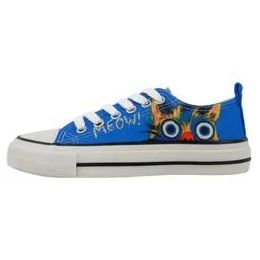 Ballerina DOGO "Liria Low-Top Sneaker Meow Attack Damen Sneaker", Damen, Gr. 41, Normalschaft, blau, Textil, Schuhe Ballerina, Handgefertigt