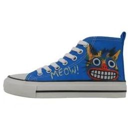 Sneaker DOGO "Lyra High-Top Sneaker Meow Attack", Damen, Gr. 39, Normalschaft, blau, Textil, Schuhe Sneaker, Handgefertigt