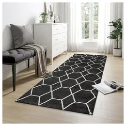Teppich Sanat "Trellis", schwarz, B:80cm H:10mm L:200cm, Kunstfaser, Teppiche, Teppich, Kurzflor, skandi, boho, auch als L&auml;ufer und in rund