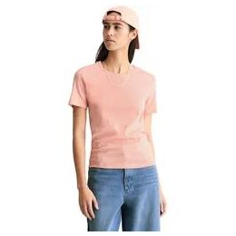 Marc O'Polo T-Shirt MARC O'POLO DENIM "aus weichem Rippjersey", Damen, Gr. S, peony pink, Obermaterial: 96% Baumwolle, 4% Elasthan, unifarben, Basic, slim fit, Rundhals, normaler Saum, Shirts T-Shirt