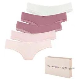 Brasilslip Lascana, Damen, Gr. 40/42, rose, Single Jersey, Obermaterial: 95% Baumwolle, 5% Elasthan, unifarben, k&ouml;rpernah, Unterhosen, aus elastischer Baumwolle mit zarter Spitze, mit Aufbewahrungsbox