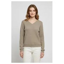 Langarmshirt Only "ONLPAOLA L/S V-NECK TOP JRS", Damen, Gr. XS, cocoa cr&eacute;me, Jersey, Obermaterial: 88% Polyester, 8% Viskose, 4% Elasthan, unifarben, loose fit, V-Ausschnitt, Shirts Langarmshirt