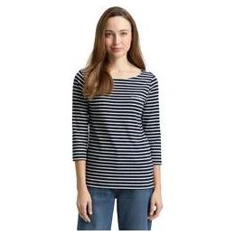 3/4-Arm-Shirt Tom Tailor, Damen, Gr. L, navy blau sanftes wei&szlig; stripe, Single Jersey, Obermaterial: 97% Baumwolle, 3% Elasthan, gestreift, regular fit h&uuml;ftbedeckend, U-Boot-Ausschnitt, Shirts 3/4-Arm-Shirt, im Streifen-Design