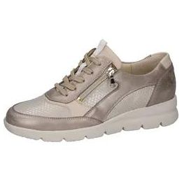 Waldl&auml;ufer Keilsneaker WALDL&Auml;UFER "H-BRUNI", Damen, Gr. 6,5, platinfarben, beige, Nappaleder, Veloursleder, metallic, Schuhe, Schn&uuml;rschuh, Halbschuh in Bequemweite H (= sehr weit)