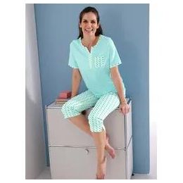 w&auml;schepur Capri-Pyjama W&Auml;SCHEPUR, Damen, Gr. 52/54, aquamarin, wei&szlig;, bedruckt, 100% Baumwolle, Homewear-Sets