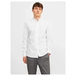 Jack & Jones Langarmhemd JACK & JONES "JJJOE SHIRT LS PLAIN MAO", Herren, Gr. M, N-Gr, wei&szlig;, Web, Obermaterial: 65% Polyester, 35% Baumwolle, unifarben, slim fit h&uuml;ftlang, Hemden