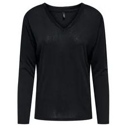 Langarmshirt Only "ONLHENRIETTA L/S V-NECK SHINE TOP JRS", Damen, Gr. XL, schwarz detail:schwarz rhinestones, Jersey, Obermaterial: 70% Viskose, 30% Polyester, unifarben, regular fit, V-Ausschnitt, Shirts Langarmshirt