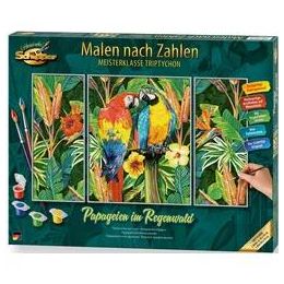 Malen nach Zahlen Schipper "Meisterklasse Triptychon - Papageien im Regenwald", bunt, Malvorlagen, KinderB:20cm H:50cm, Made in Germany, B:20cm H:50cm