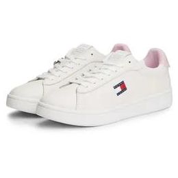 Tommy Hilfiger Plateausneaker TOMMY JEANS "ARCHIVE '98 VALENTINES", Herren, Gr. 40, wei&szlig;, rose, Leder, Lederimitat, kontrastfarbene Details, Schuhe Plateausneaker, Freizeitschuh, Halbschuh, Schn&uuml;rschuh mit Herzchen-Anh&auml;nger