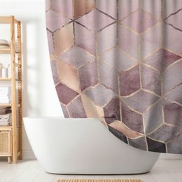 Bilderwelten Duschvorhang Rosa Grau goldene Geometrie