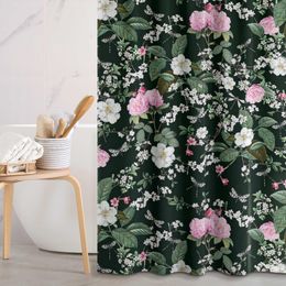Bilderwelten Duschvorhang Rosen und Schmetterlinge auf Dunkelgr&uuml;n
