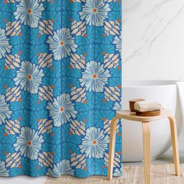 Bilderwelten Duschvorhang Retro Bl&uuml;ten Muster Blau