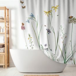 Bilderwelten Duschvorhang Tanzende Schmetterlinge auf Wildblumen