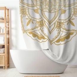 Bilderwelten Duschvorhang Mandala Blume Halbkreis gold wei&szlig;