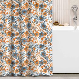 Bilderwelten Duschvorhang Orange Blaue Bl&uuml;ten auf Wei&szlig;