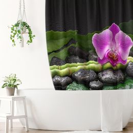 Bilderwelten Duschvorhang Gr&uuml;ner Bambus mit Orchideenbl&uuml;te