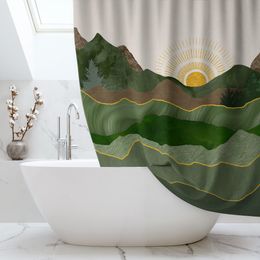 Bilderwelten Duschvorhang Grafische Landschaft mit Sonne